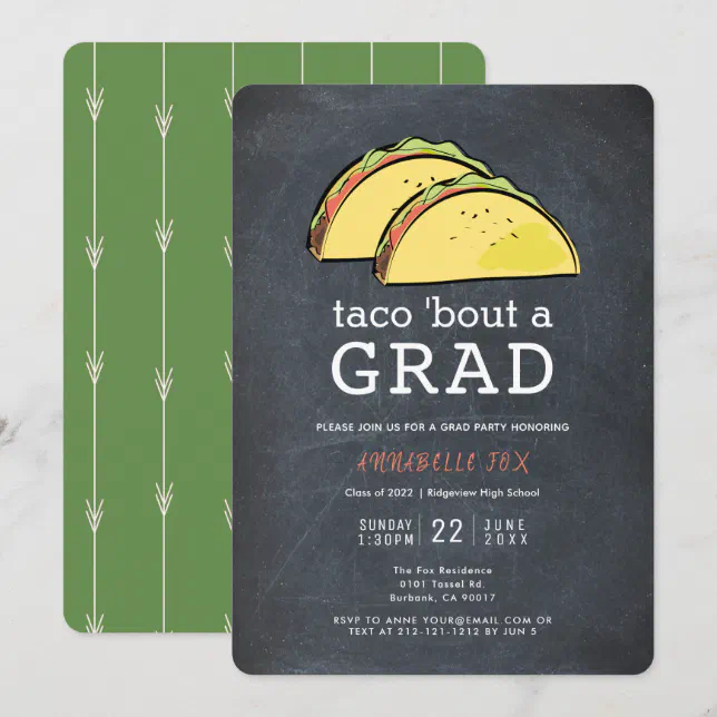 Taco Bout GRAD Chalkboard Graduation Party Invitation | Zazzle
