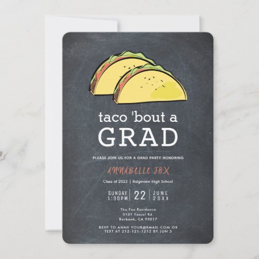 Taco Bout GRAD Chalkboard Pink Graduation Party Invitation | Zazzle