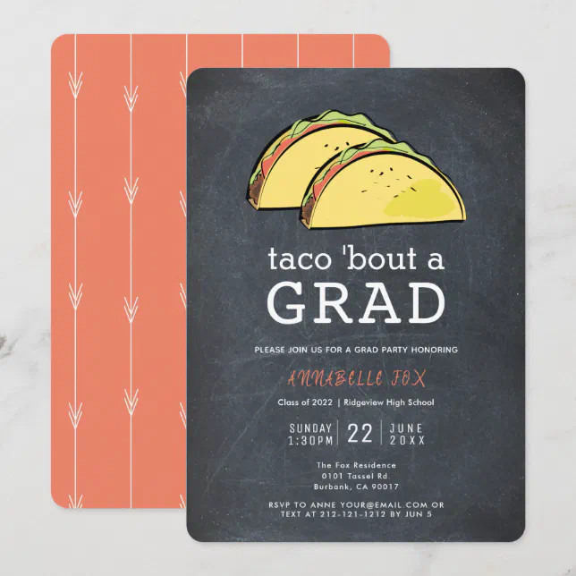 Taco Bout GRAD Chalkboard Pink Graduation Party Invitation | Zazzle