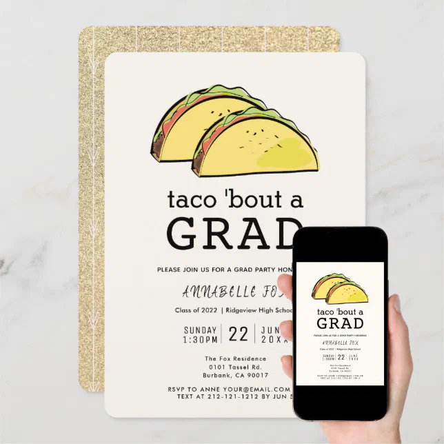 Taco Bout GRAD Gold Graduation Party Invitation | Zazzle