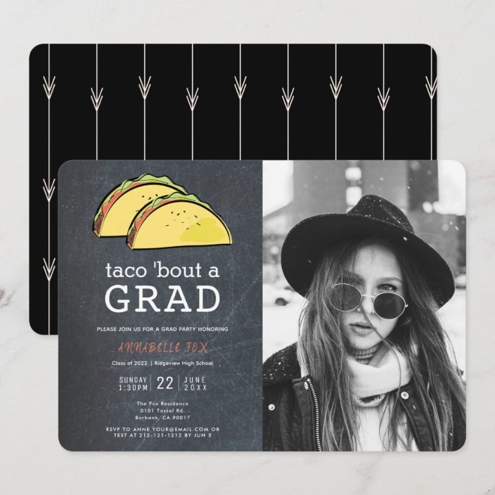 Taco Bout GRAD Photo Chalkboard Black Graduation Invitation | Zazzle.com