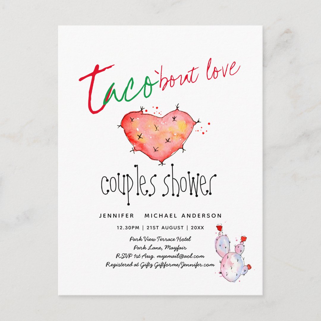 TACO BOUT LOVE Modern Budget COUPLES SHOWER Fiesta Postcard | Zazzle