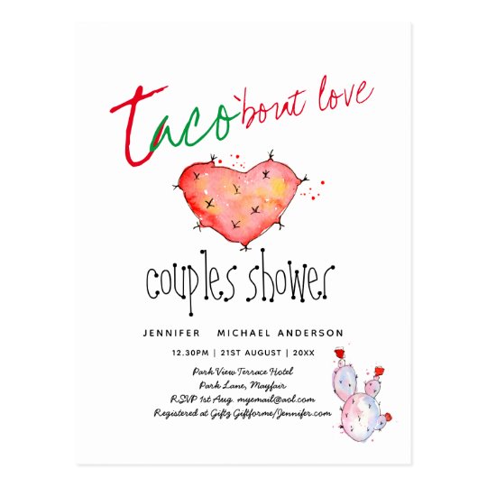 TACO BOUT LOVE Modern Budget COUPLES SHOWER Fiesta Postcard | Zazzle.com