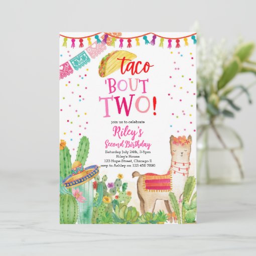 Taco Bout Two Fiesta Girl 2nd Birthday Invitation | Zazzle
