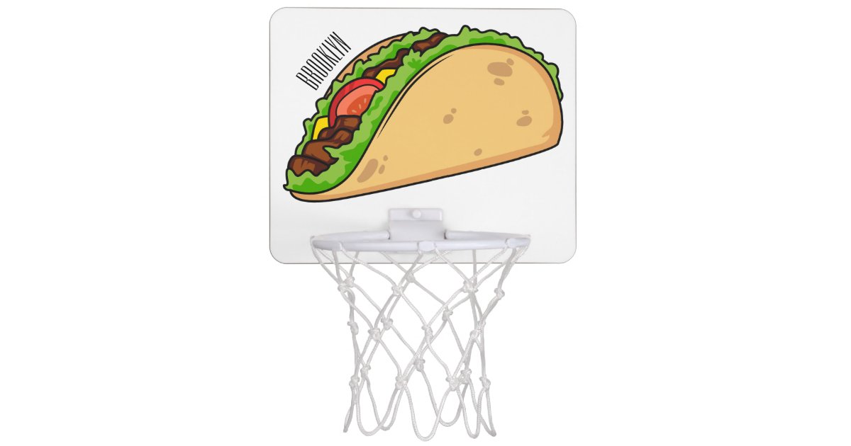 Taco cartoon illustration mini basketball hoop | Zazzle