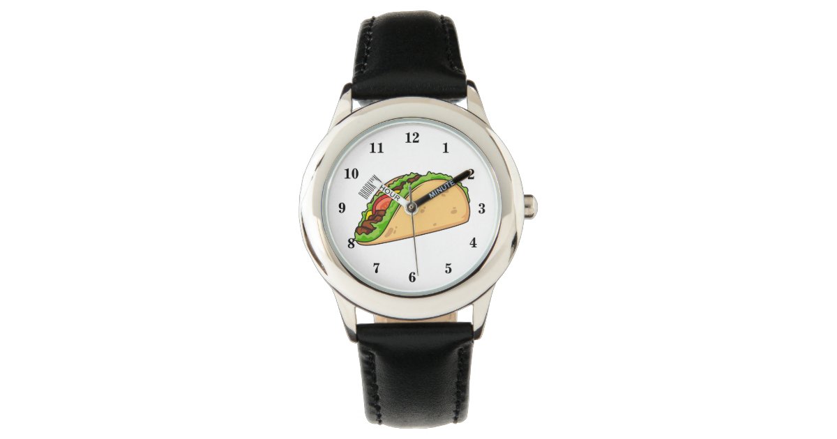 Taco cartoon illustration watch | Zazzle