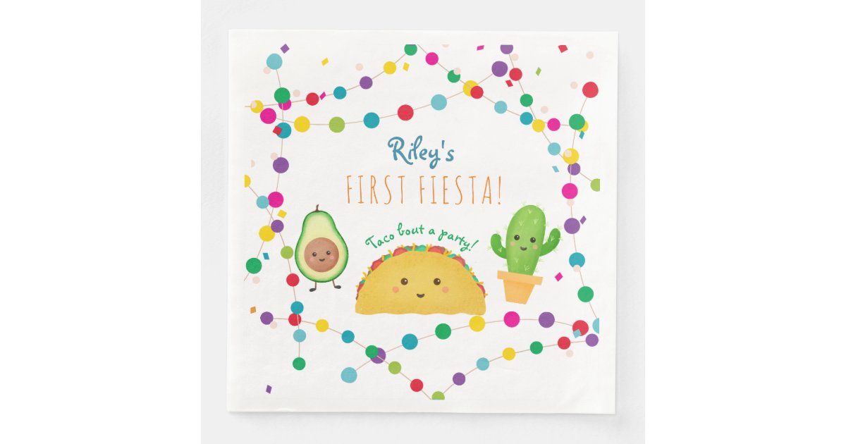 Taco first fiesta theme birthday paper dinner napkins | Zazzle