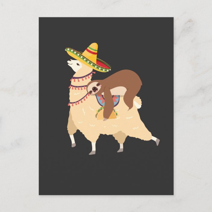 Taco Loving Animals Lazy Sloth Riding Llama Postcard | Zazzle.com