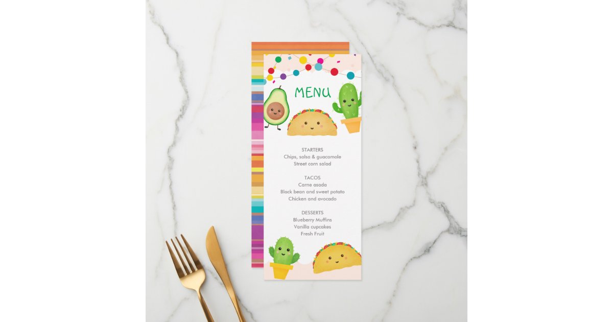 Taco Party Baby Shower Menu Cards | Zazzle