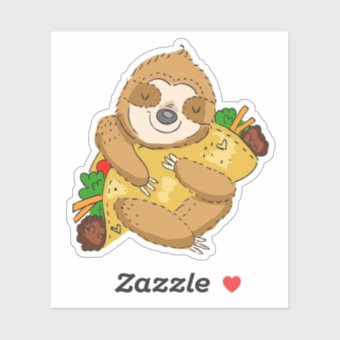 Taco Sloth Cartoon Funny Illustration Sticker | Zazzle