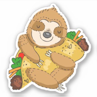 Taco Sloth Cartoon Funny Illustration Sticker | Zazzle