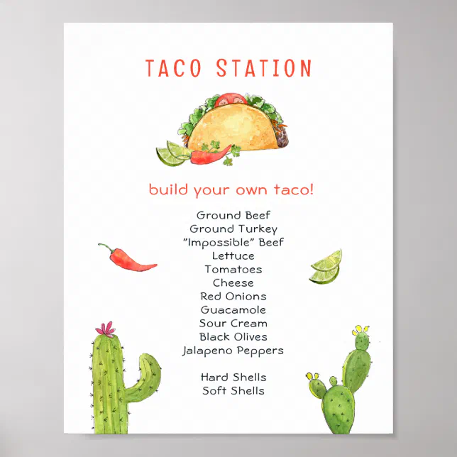 Taco station Taco Bridal shower Poster | Zazzle