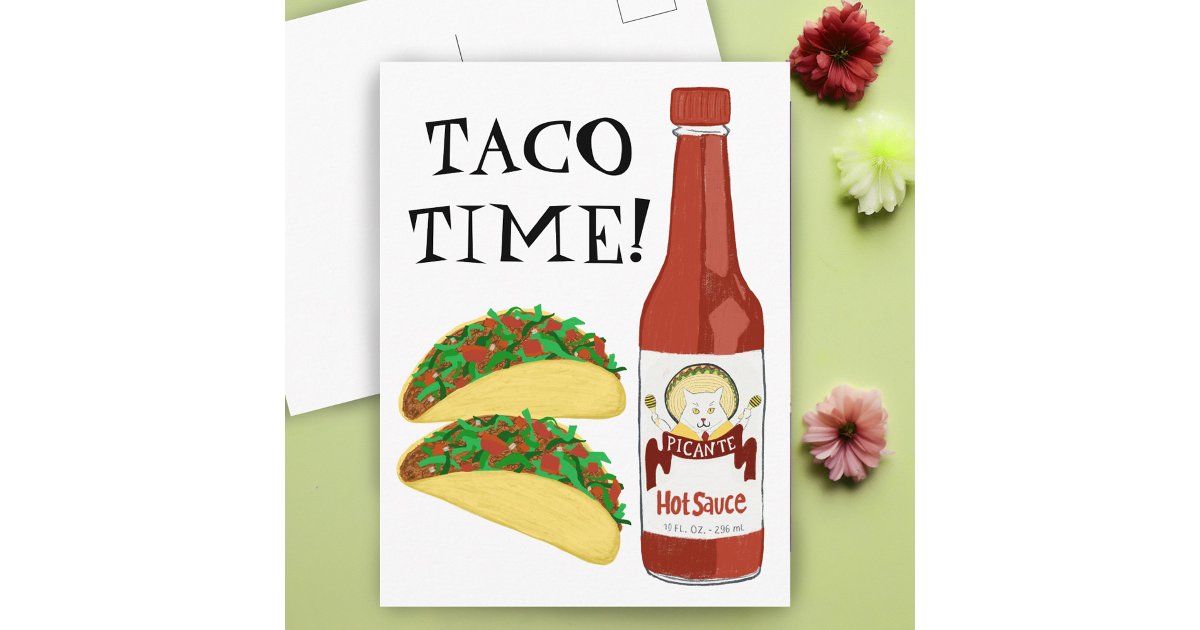 TACO TIME Spicy Hot Sauce Cat Maracas Postcard | Zazzle