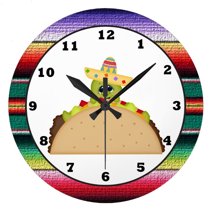 Taco Turtle cartoon Southwestern wall clock | Zazzle