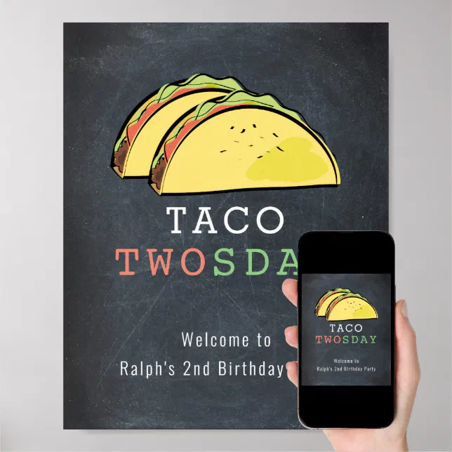 Taco Twosday Chalkboard Birthday Welcome Sign | Zazzle