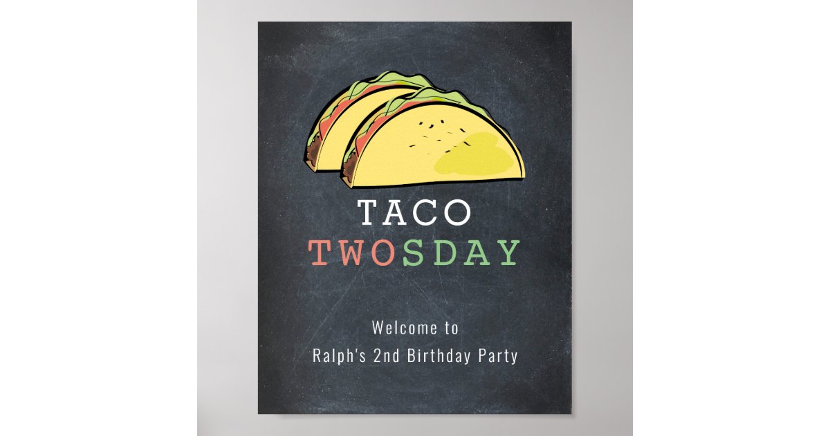 Taco Twosday Chalkboard Birthday Welcome Sign | Zazzle