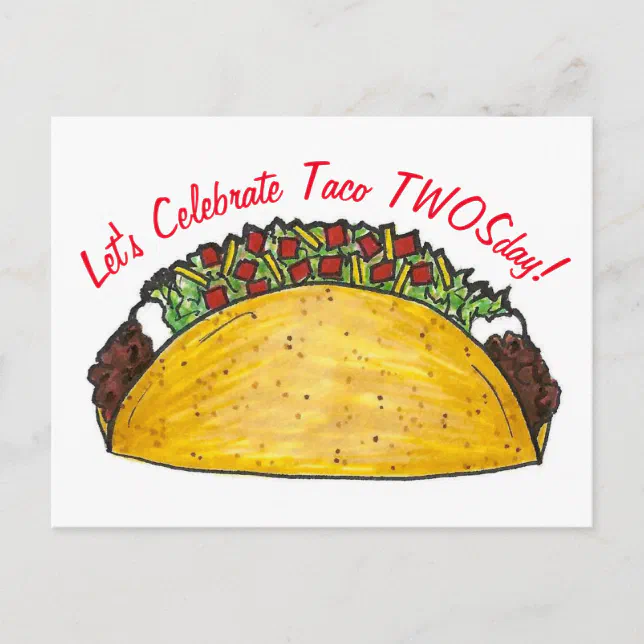 Taco TWOSday Tuesday 2nd Birthday Party Fiesta Invitation Postcard | Zazzle