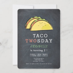 Taco Twosday Tuesday Chalkboard 2nd Birthday Invitation | Zazzle