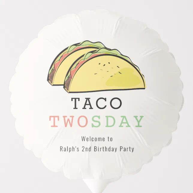 Taco Twosday Tuesday Cream 2nd Birthday Balloon | Zazzle