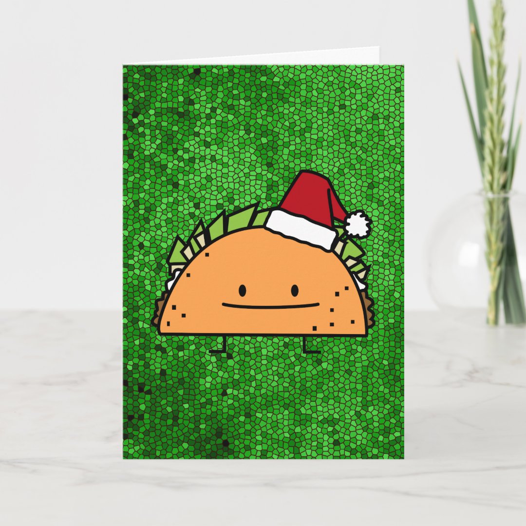 Taco wearing Santa Hat Christmas shell meat salsa Holiday Card | Zazzle