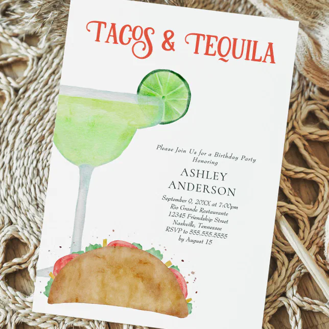 Tacos and Tequila Margarita Birthday Party Invitation | Zazzle