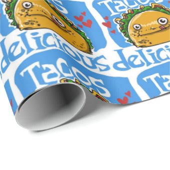 tacos delicious cartoon style funny illustration wrapping paper | Zazzle