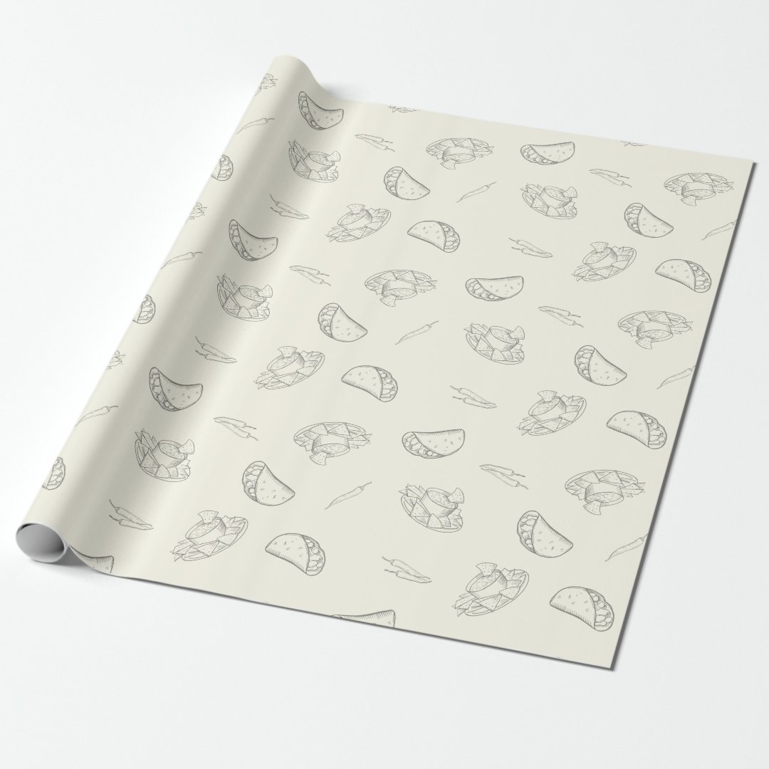 Tacos, Nachos and Chilies Sketchy Food Wrapping Paper | Zazzle