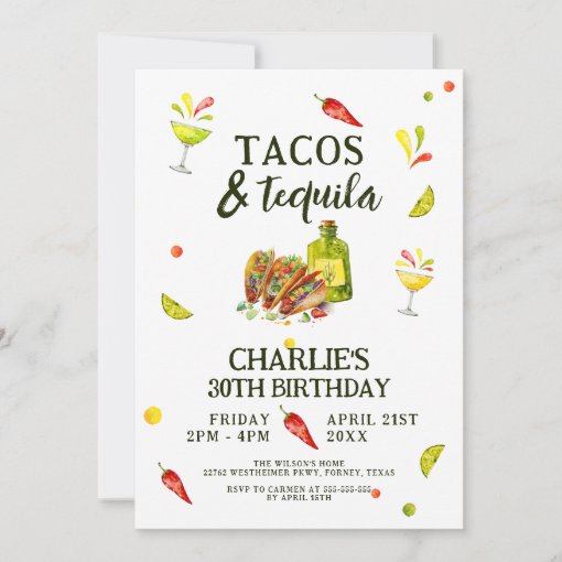 Tacos & Tequila Fun Summer Tropical Birthday Party Invitation | Zazzle