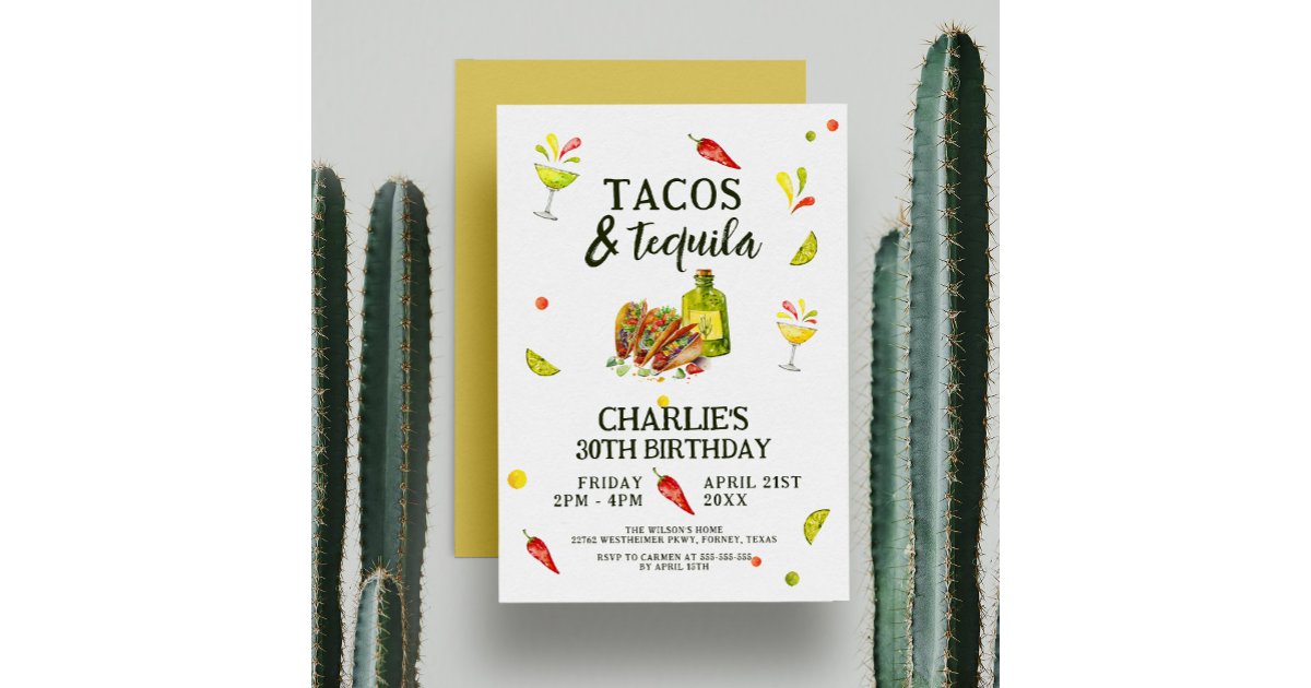 Tacos & Tequila Fun Summer Tropical Birthday Party Invitation | Zazzle
