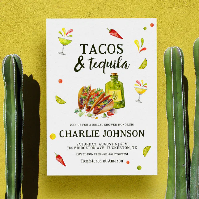 Tacos & Tequila Fun Summer Tropical Bridal Shower Invitation | Zazzle