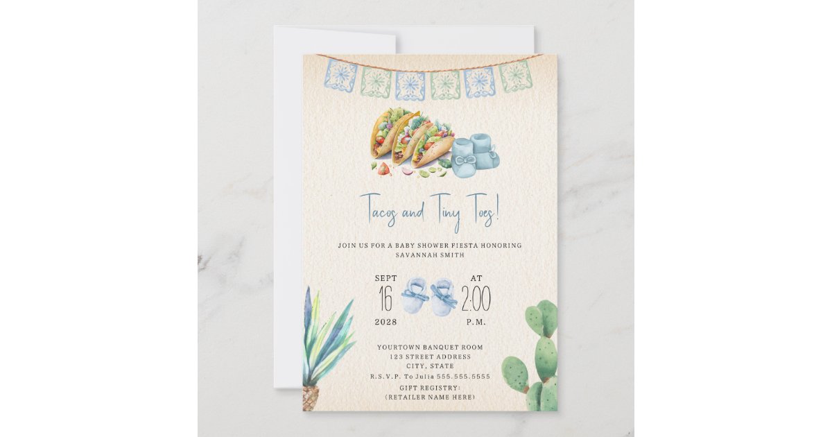 Tacos & Tiny Toes Boy Baby Shower Fiesta Invitation | Zazzle