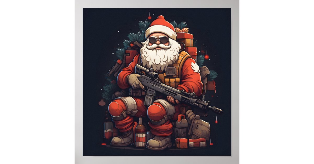 Tactical Santa Claus Christmas poster | Zazzle