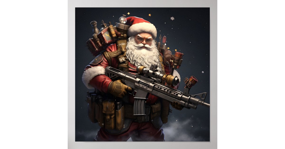 Tactical Santa Claus Christmas poster | Zazzle