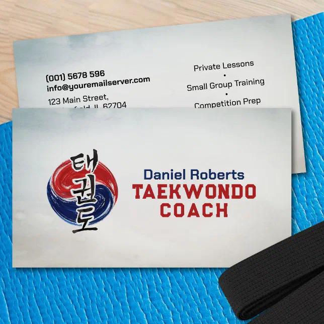 Taekwondo Coach - Taegeuk and Hangul Symbol Business Card | Zazzle