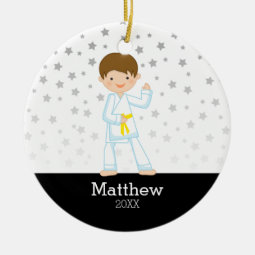 Taekwondo Karate Star Yellow Belt Boy Personalized Ceramic Ornament ...