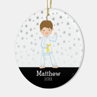 Taekwondo Karate Star Yellow Belt Boy Personalized Ceramic Ornament ...