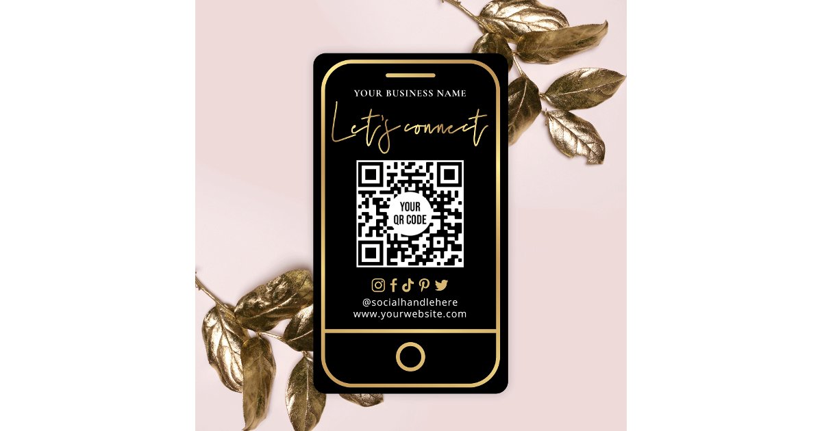 Tag Us Social Media Black & Gold QR Business Card | Zazzle