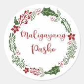 Tagalog Merry Christmas Wreath, Maligayang Pasko Classic Round Sticker ...