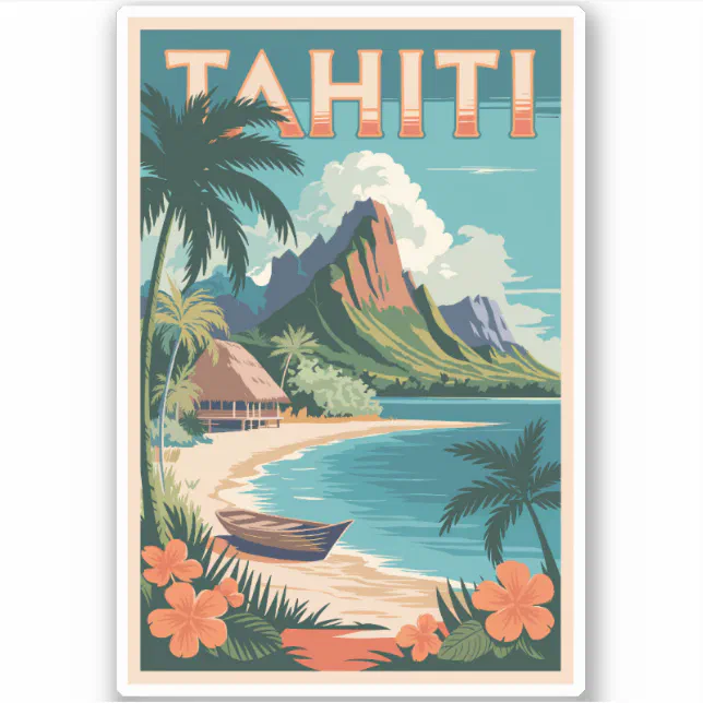 Tahiti French Polynesia Illustration Travel Art Sticker | Zazzle