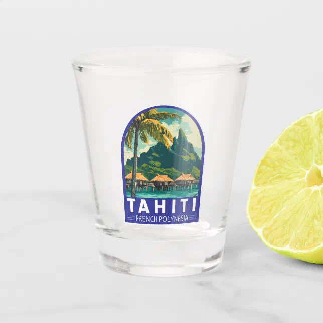 Tahiti French Polynesia Travel Art Emblem Shot Glass | Zazzle