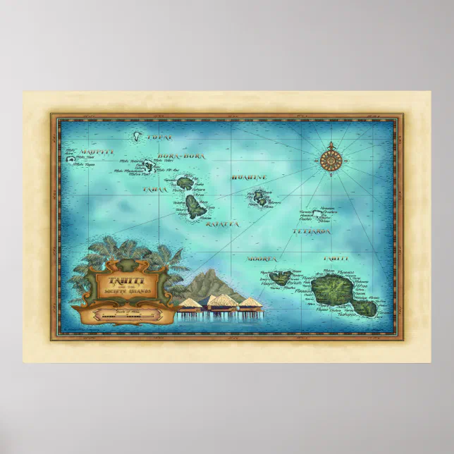Tahiti Map Poster | Zazzle