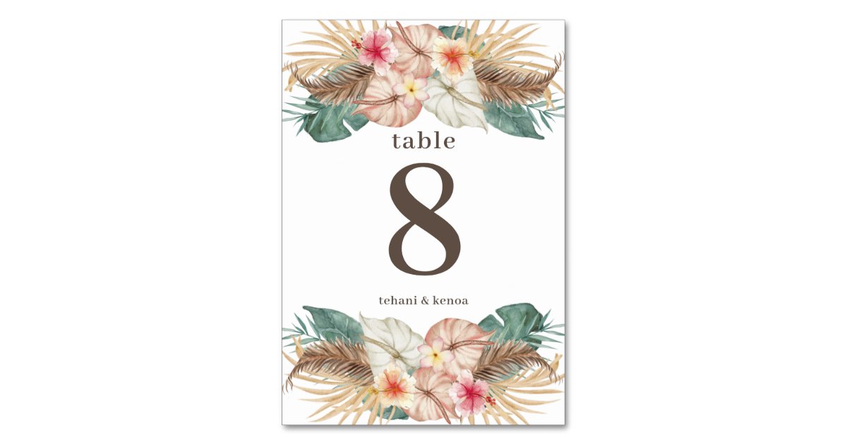 Tahiti | Tropical Island Hibiscus Palm Floral Table Number | Zazzle