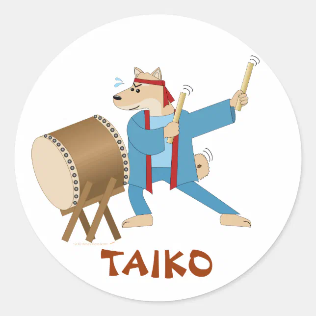 Taiko Drum Cartoon Dog Taiko Drummer Classic Round Sticker | Zazzle