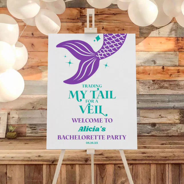 Tail Veil Mermaid Bachelorette Party Welcome Sign | Zazzle