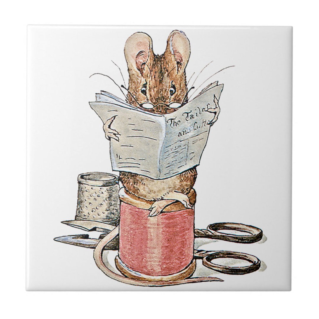 Tailor Mouse on Spool of Thread Tile | Zazzle
