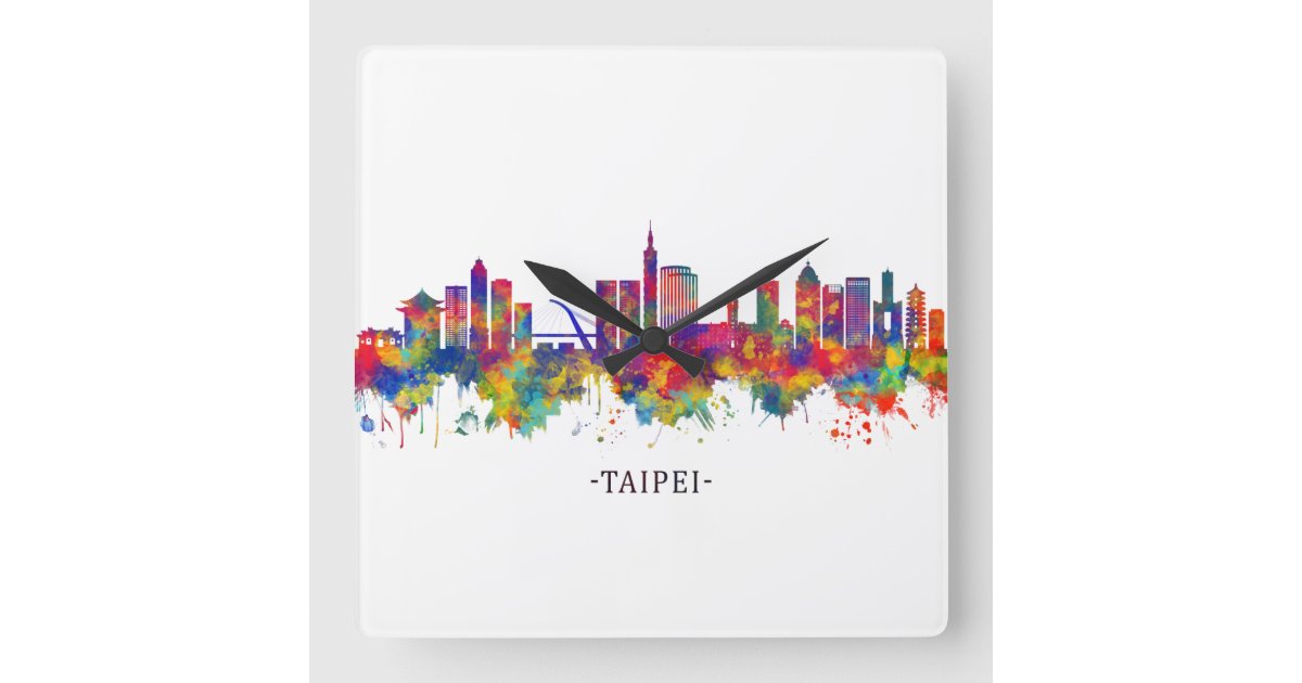 Taipei Taiwan Skyline Square Wall Clock | Zazzle