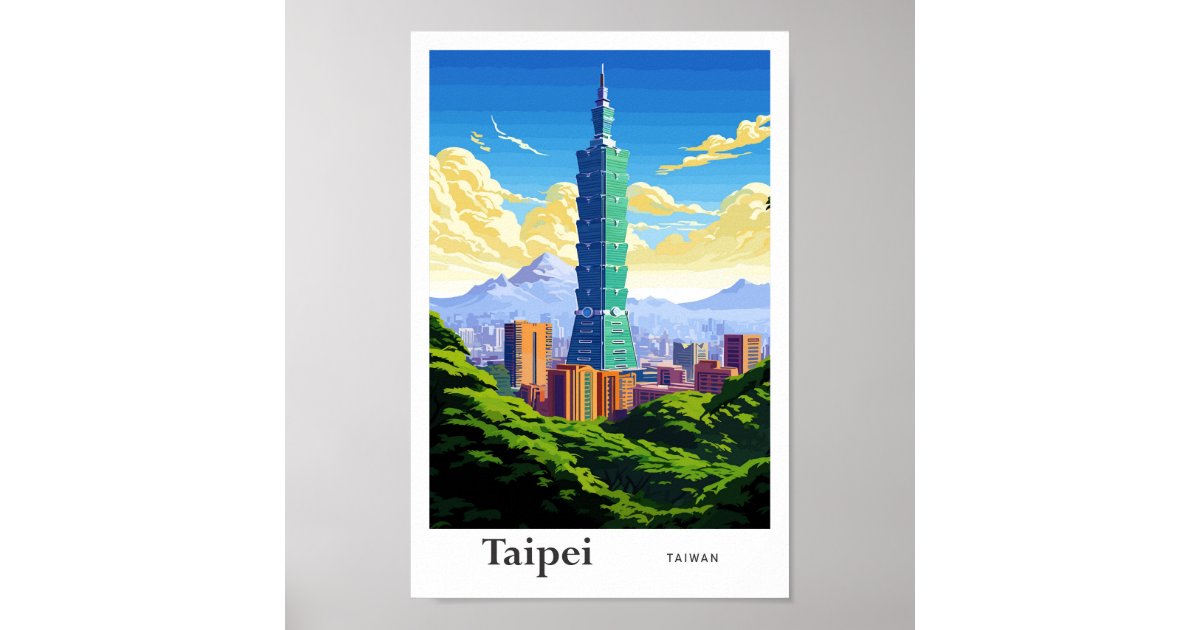 Taipei Taiwan Travel Art Vintage Illustration Poster | Zazzle
