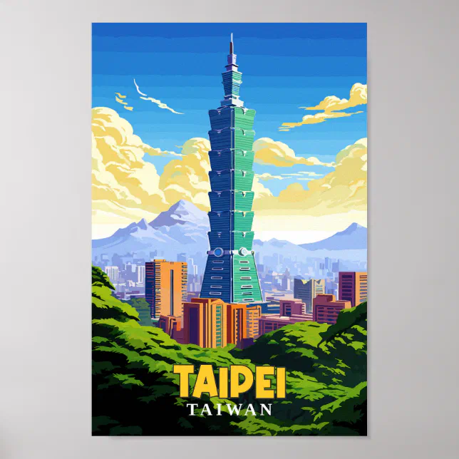 Taipei Taiwan Travel Art Vintage Illustration Poster | Zazzle
