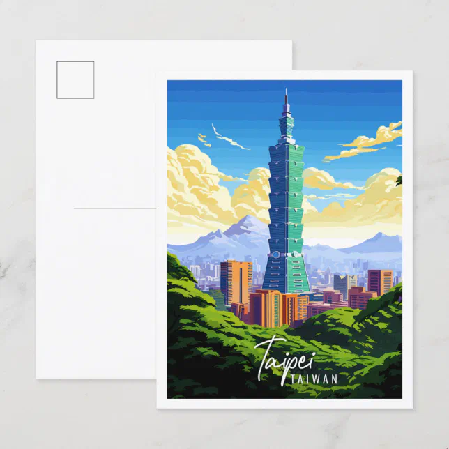 Taipei Taiwan vintage travel illustration Postcard | Zazzle