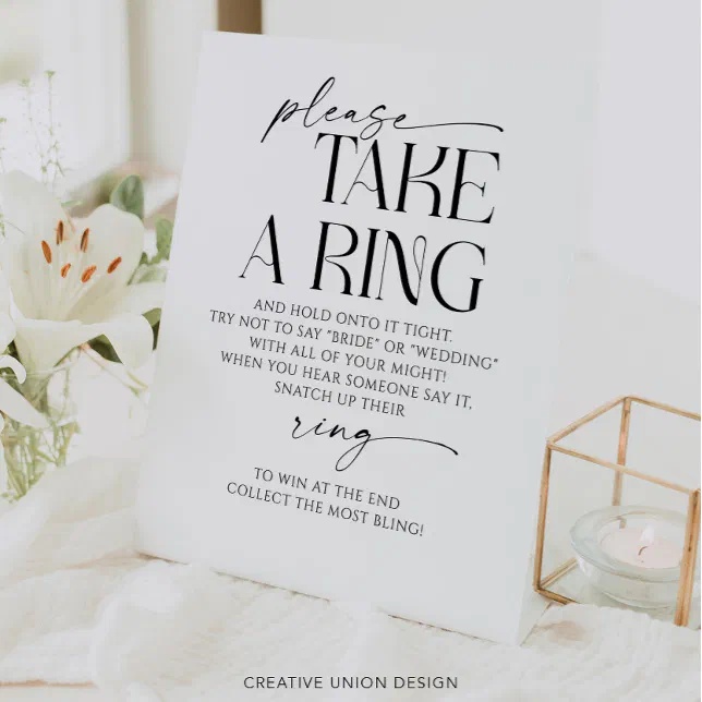 Take A Ring Game Bridal Shower Game ign Pedestal Sign | Zazzle